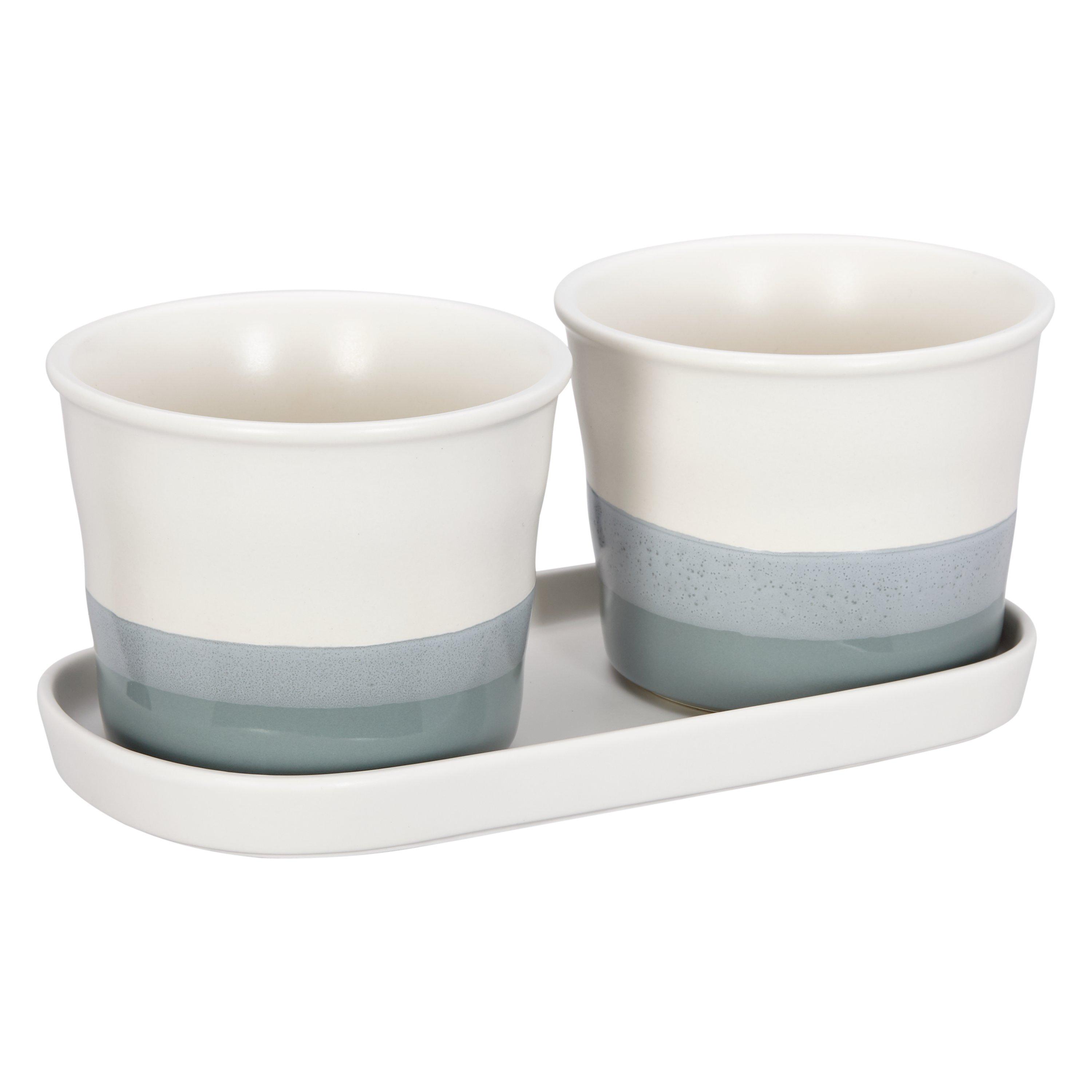 Croft Collection Set of 2 Stoneware Herb Pots and Tray