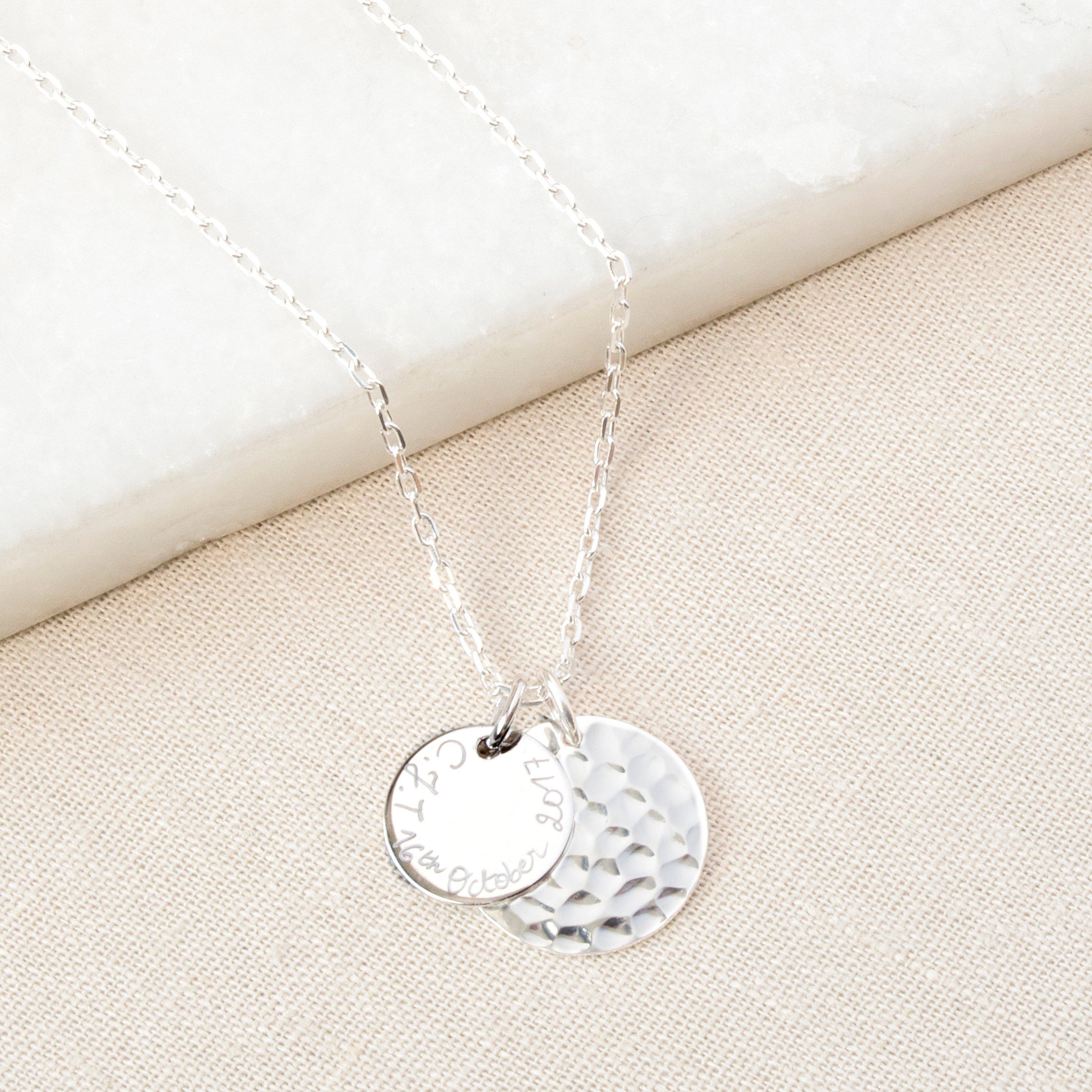 Merci Maman Personalised Double Hammered and Polished Disc Pendant ...