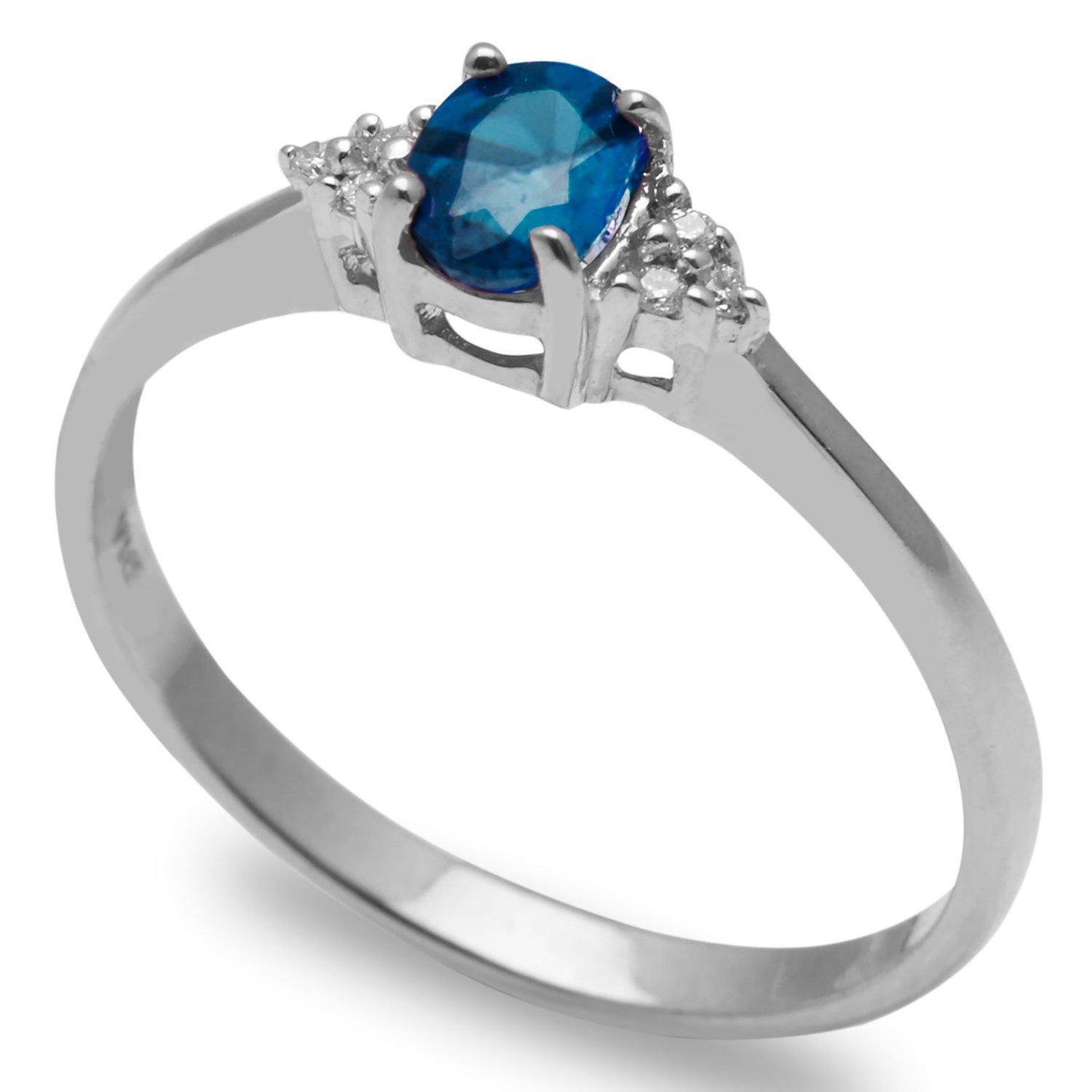 E.W Adams 9ct White Gold Oval Sapphire and Diamond Engagement Ring