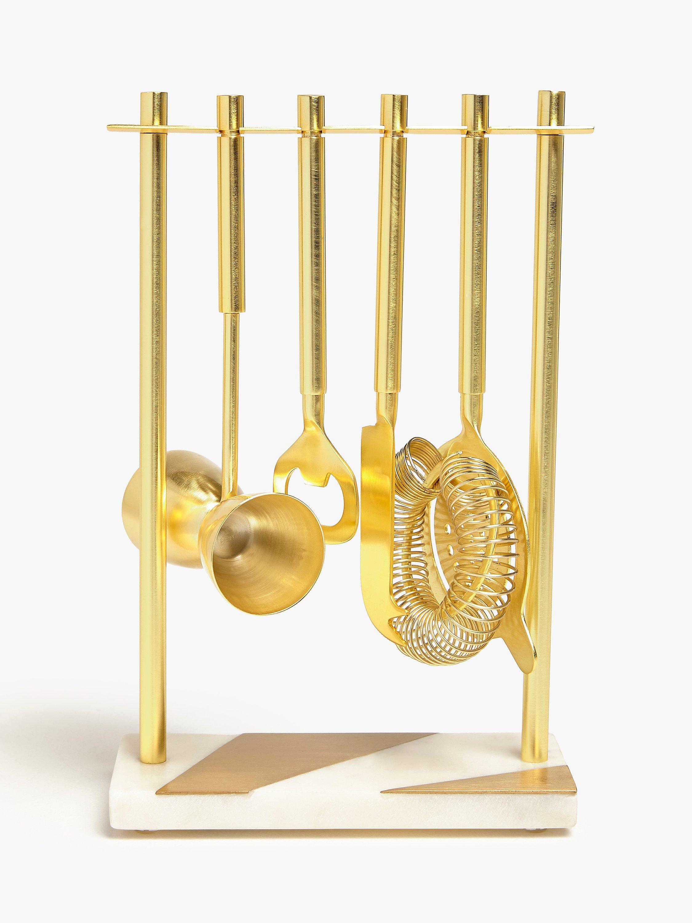 John Lewis & Partners Marble Brass Bar Tool Set, Gold