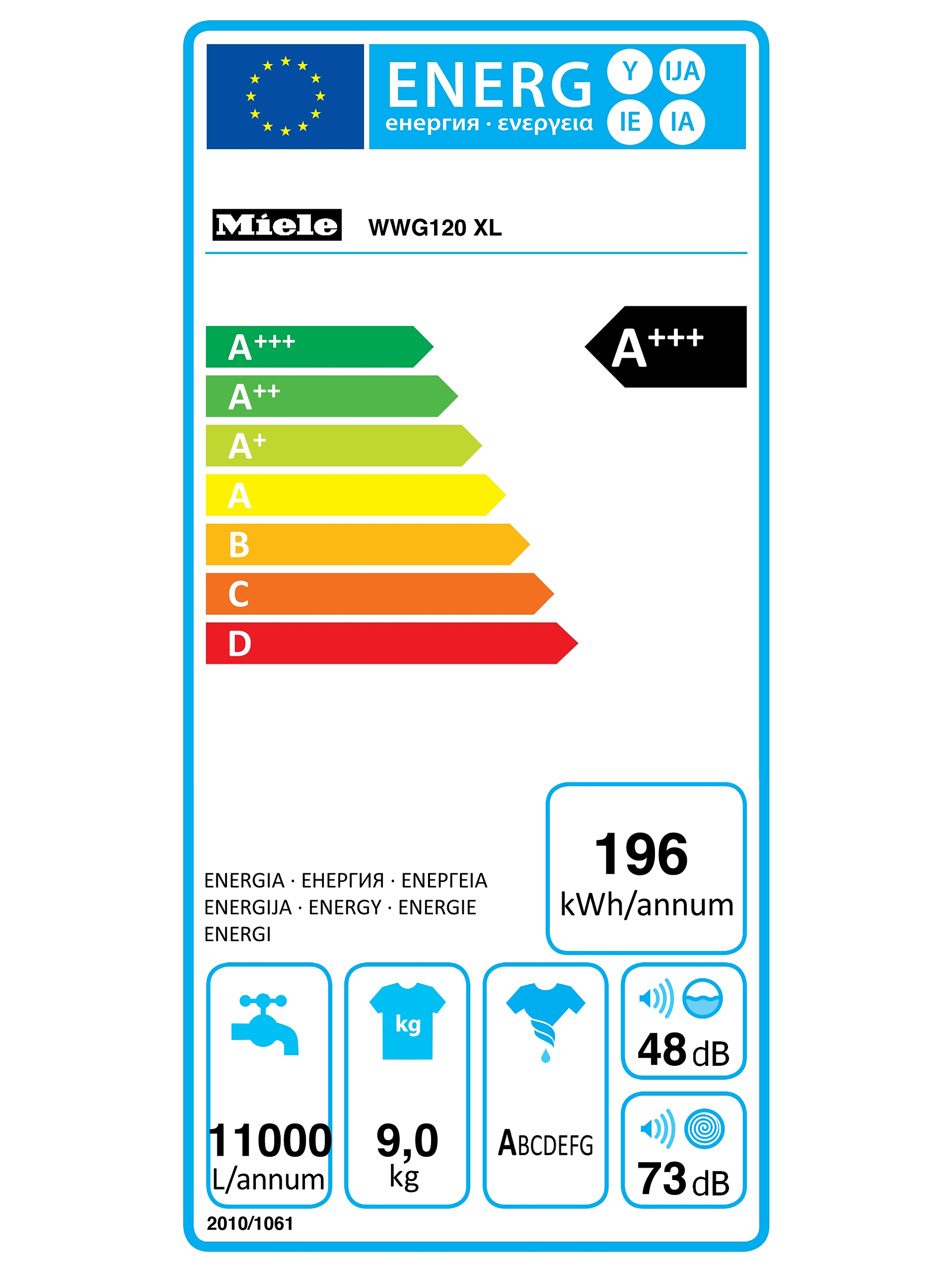 Miele WWG120 XL Freestanding Washing Machine, 9kg Load, A+++ Energy ...