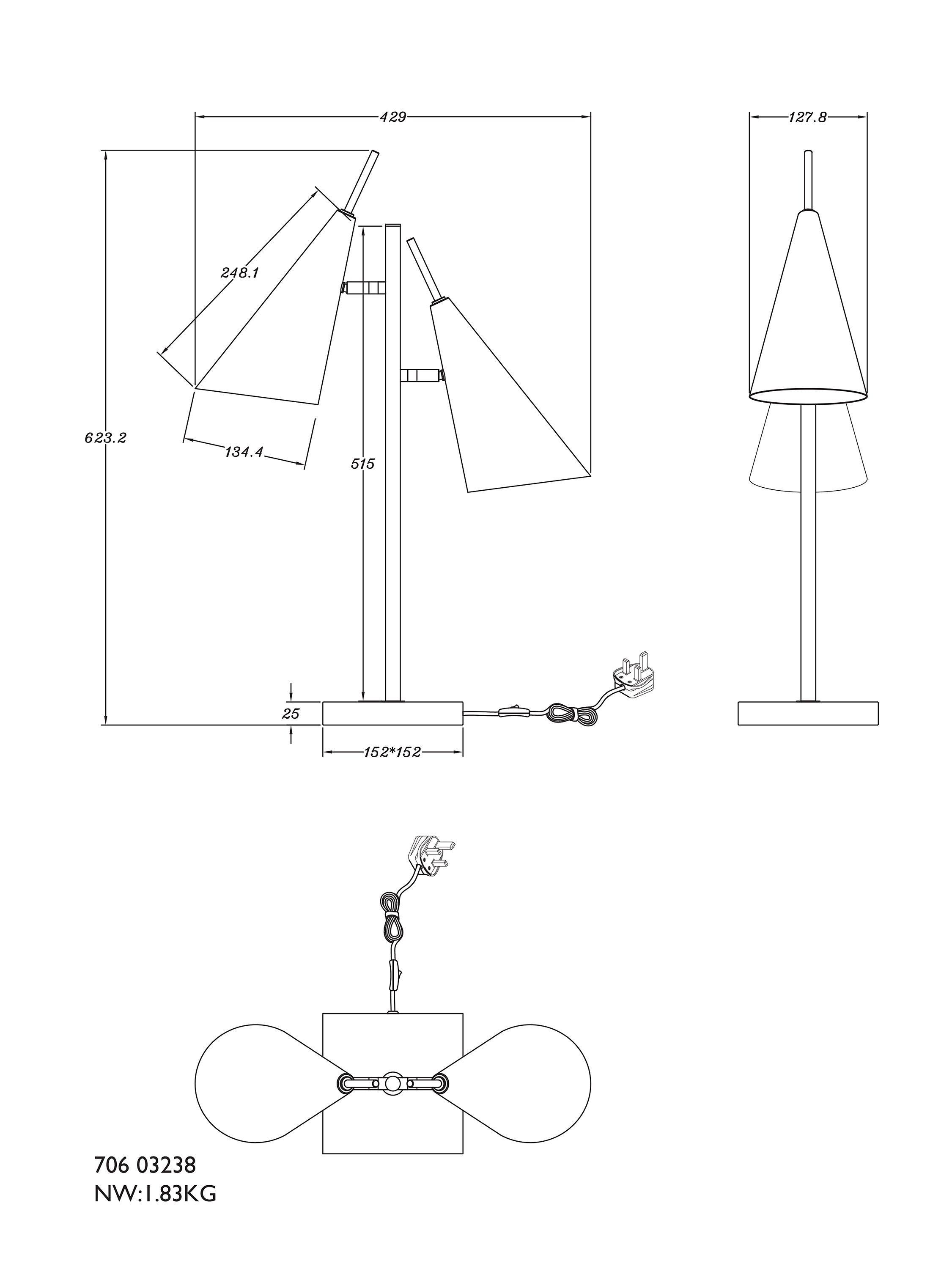 John Lewis Conic Table Lamp, Black/Brass