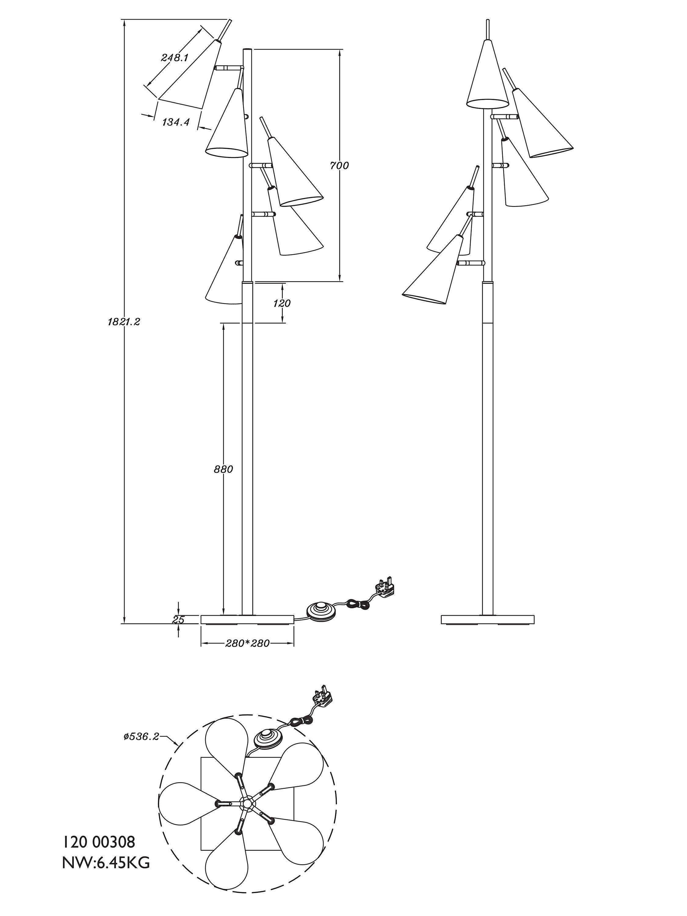 John Lewis & Partners Conic Floor Lamp, Black/Brass