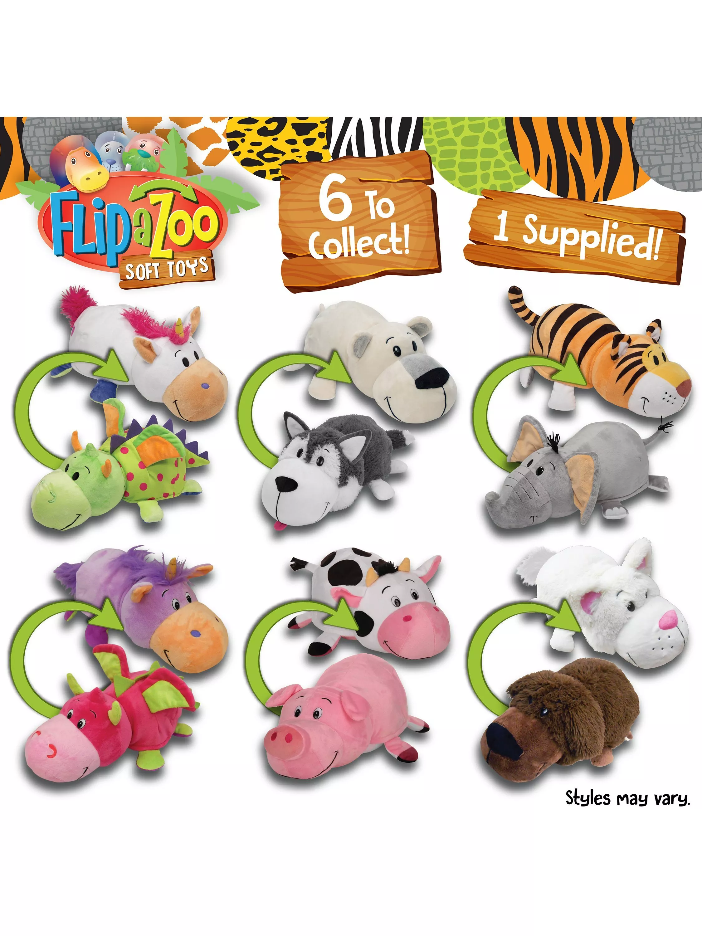 FlipaZoo 16" Soft Toys, Assorted