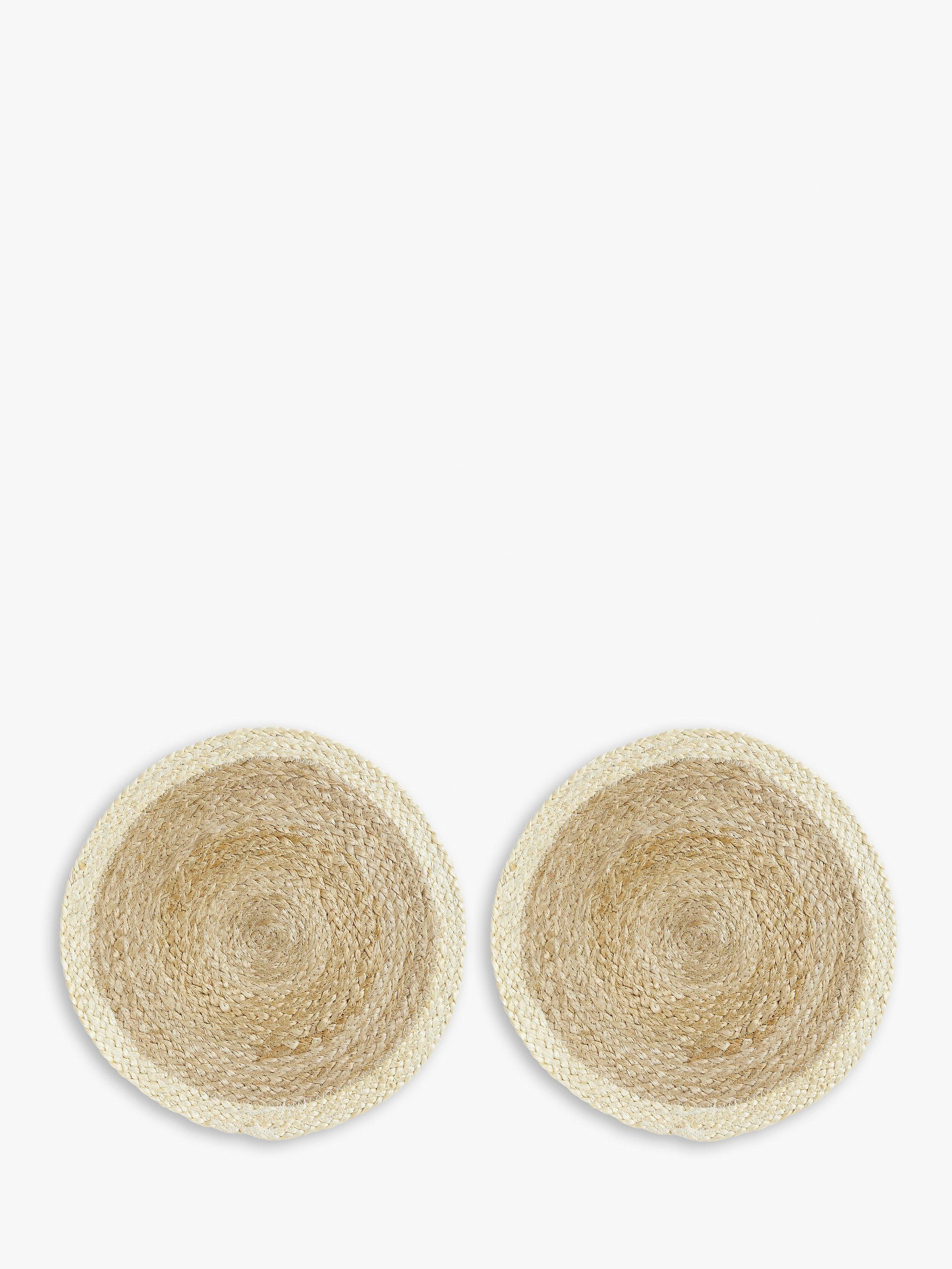 John Lewis Round Border Jute Placemats, Set of 2, Natural/Ecru