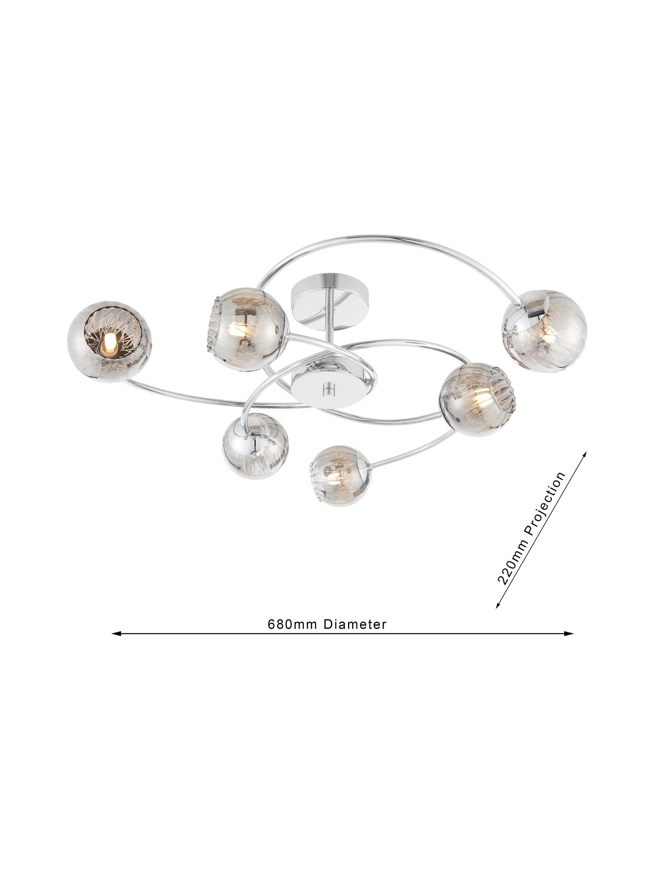 Bay Lighting Chase 6 Arm Semi Flush Ceiling Light, Chrome