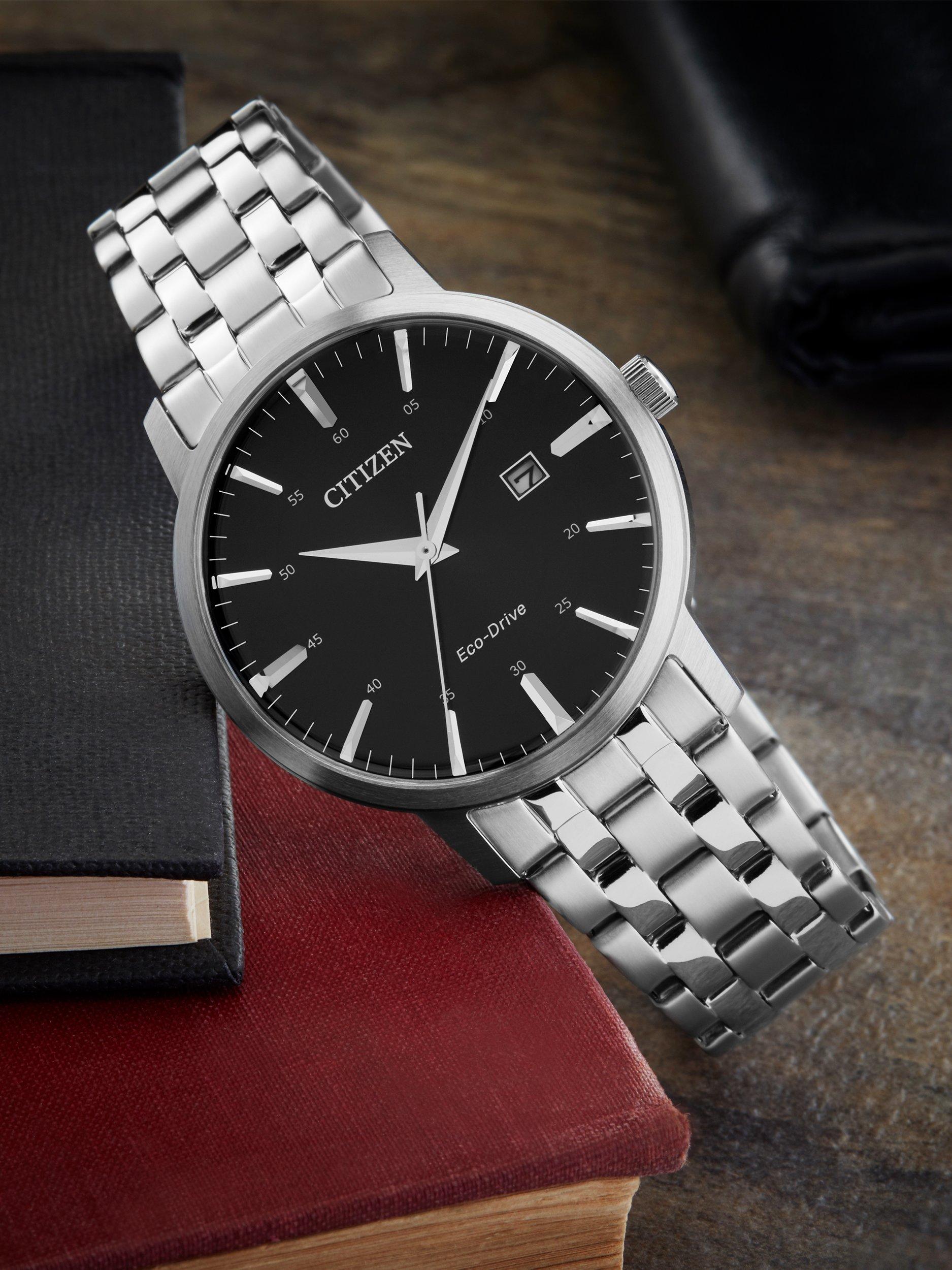 Citizen BM7460-88E Men's Eco-Drive Date Bracelet Strap Watch, Silver/Black