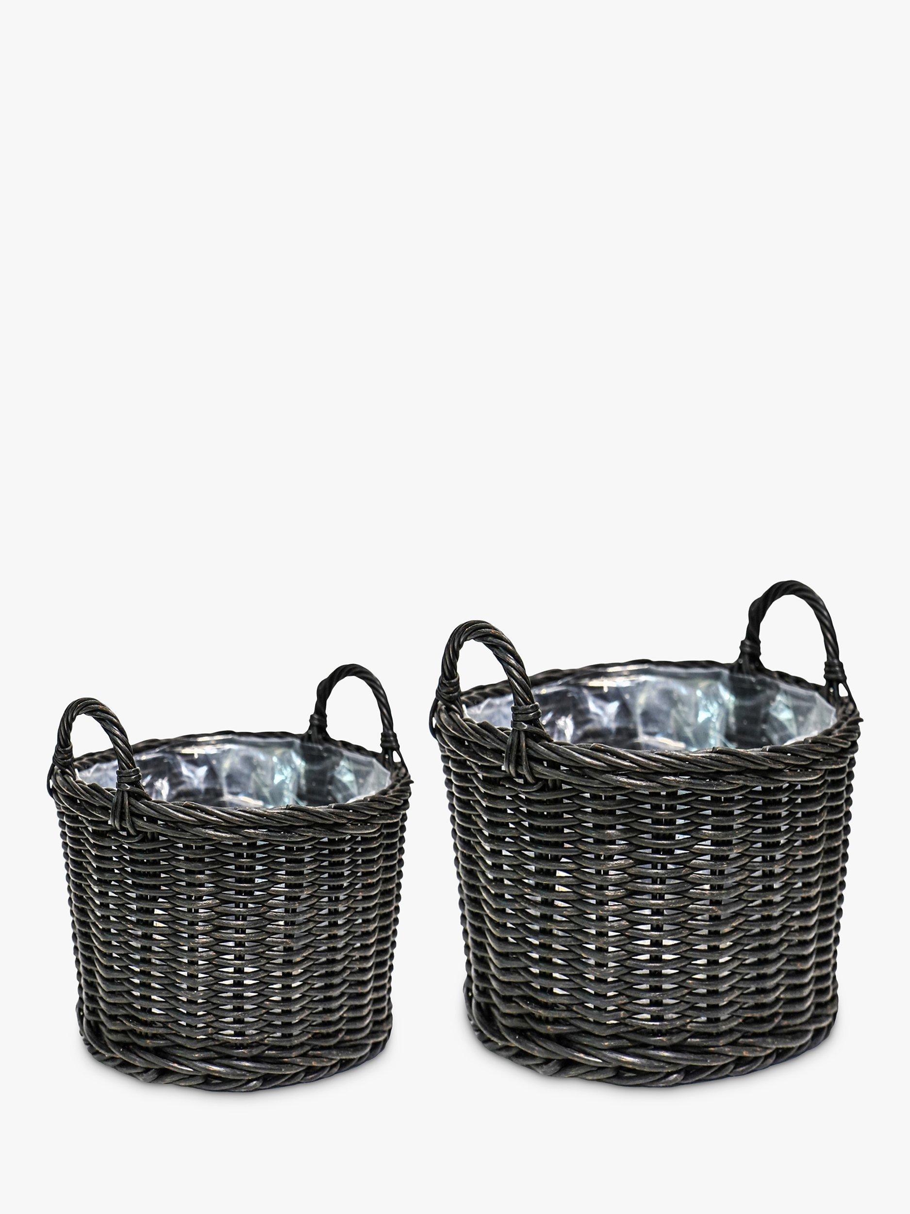 Ivyline Woven Rattan Outdoor Basket Planters, Set of 2