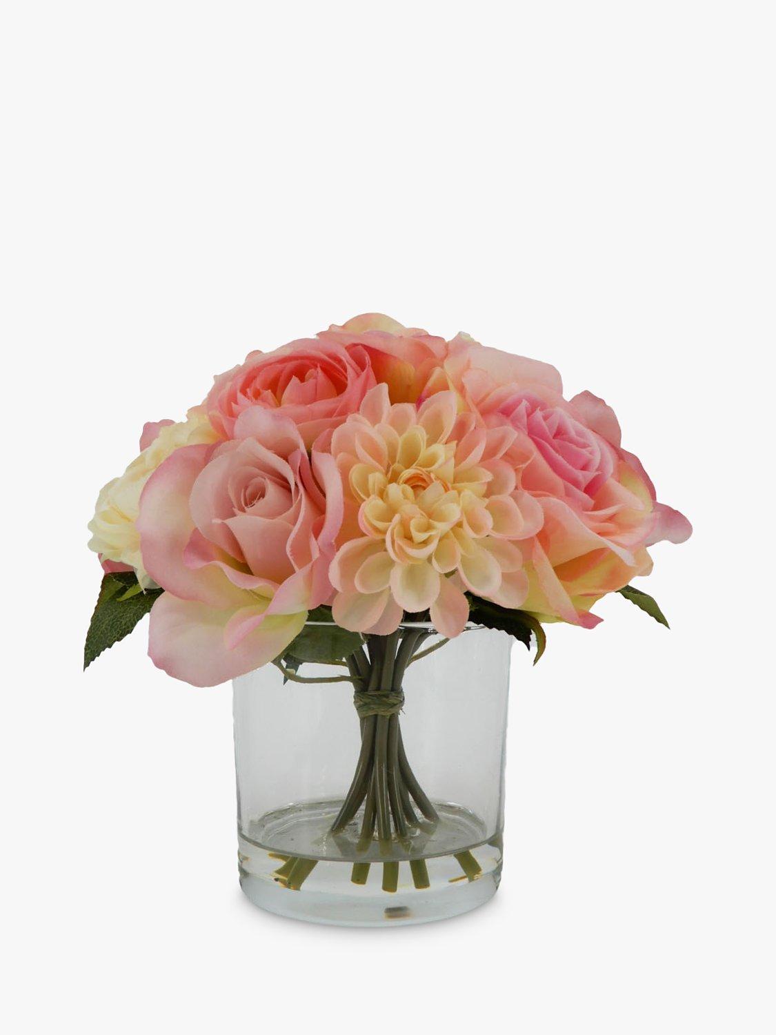 John Lewis Rose Dahlia Floral Arrangement in Glass Vase