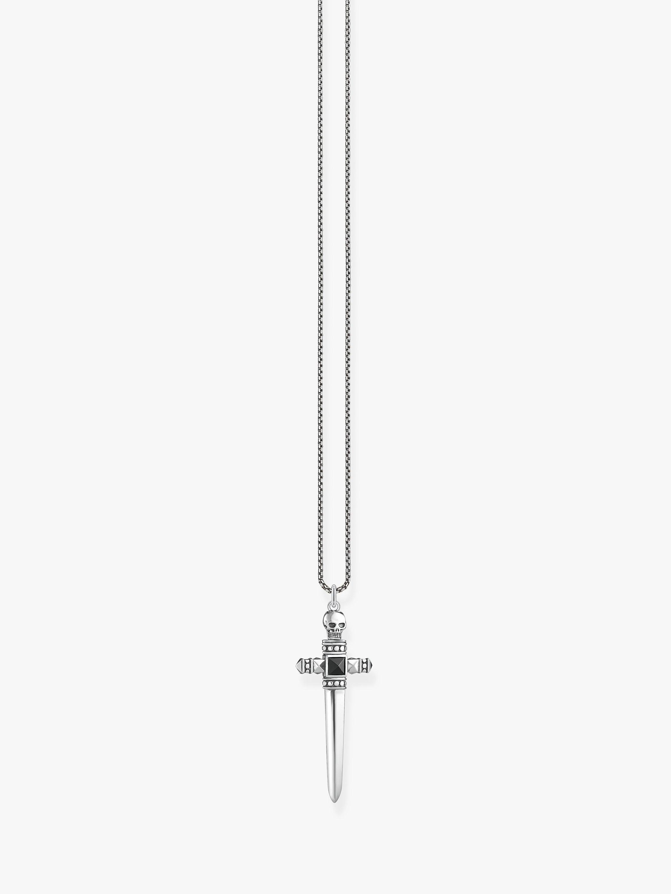 THOMAS SABO Men's Sword Skull Pendant Necklace, Silver