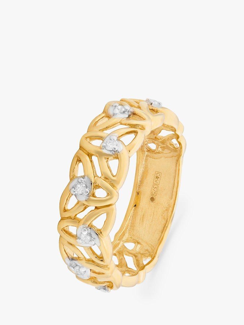 L T Heirlooms Pre Loved 9ct Gold Celtic Trinity Knot Diamond Band Ring Gold Silver