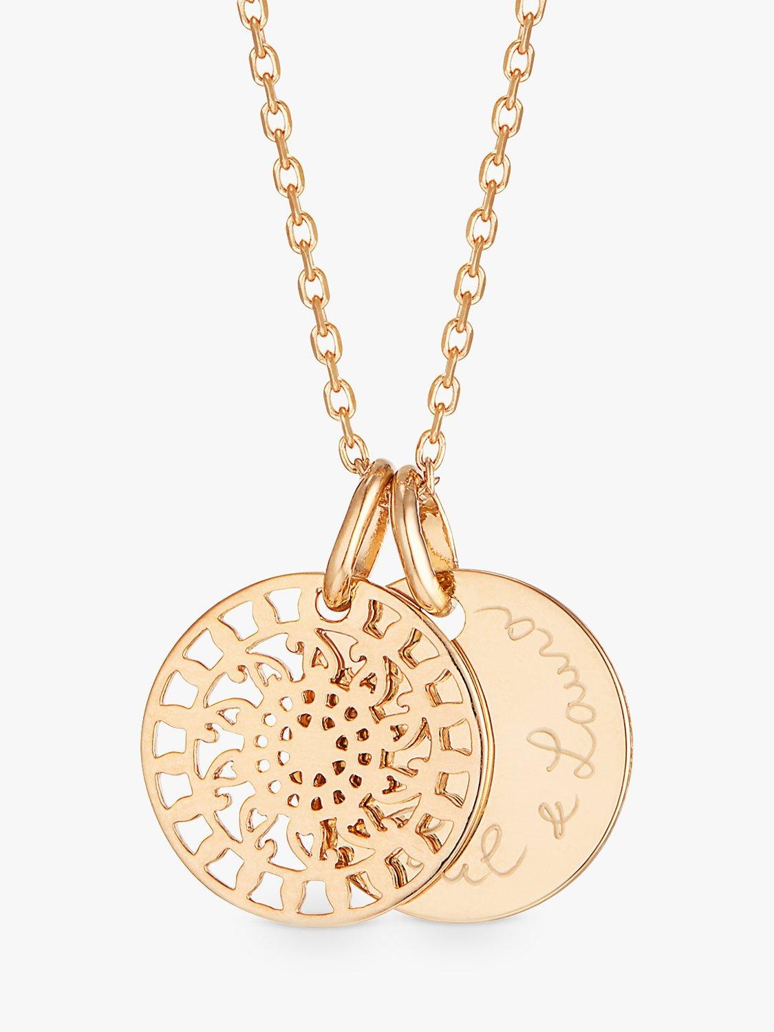 Merci Maman Personalised Cut Out Charm Disc Pendant Necklace Gold
