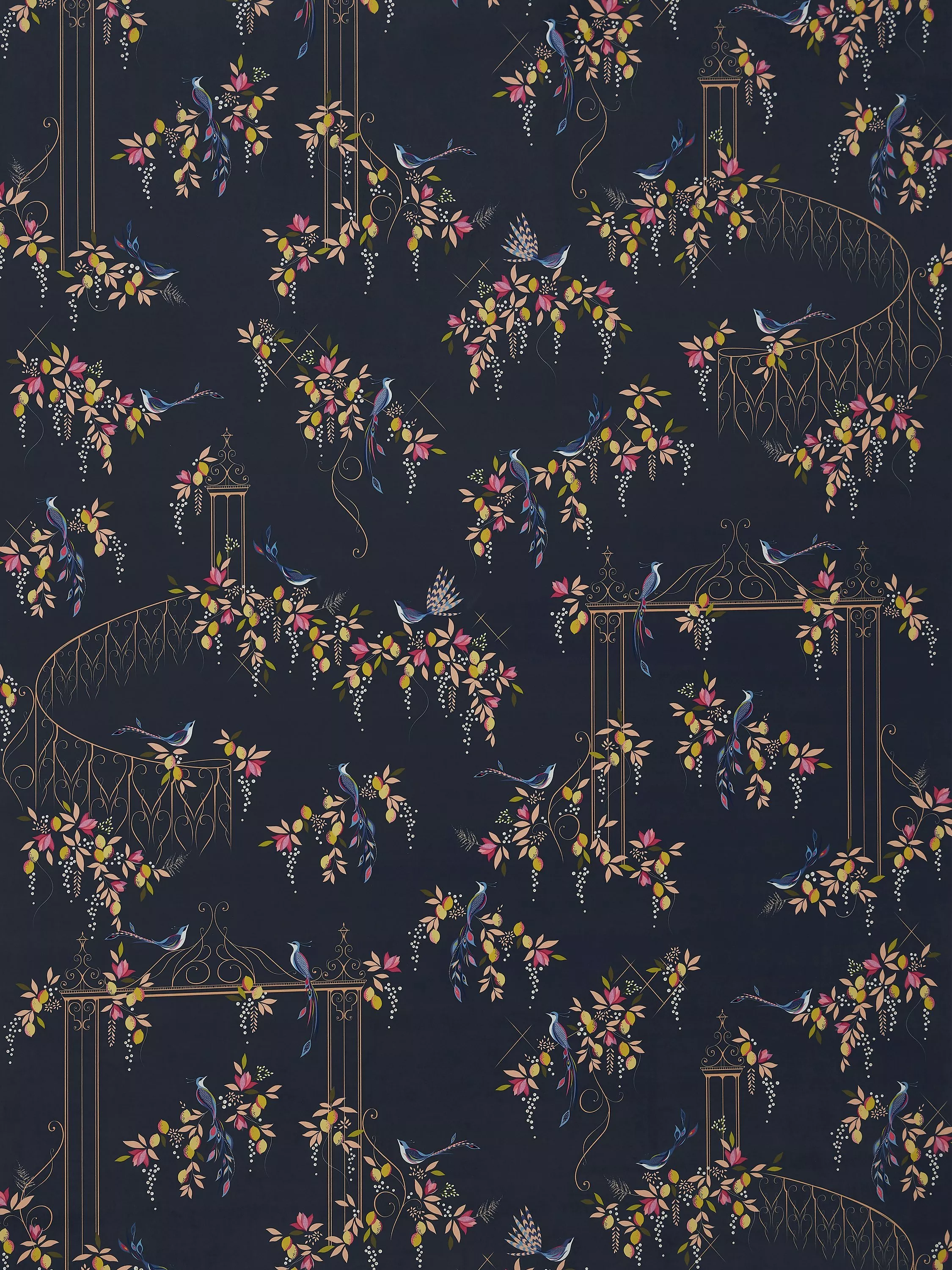 Sara Miller Bird & Gate Velvet Furnishing Fabric, Deep Navy