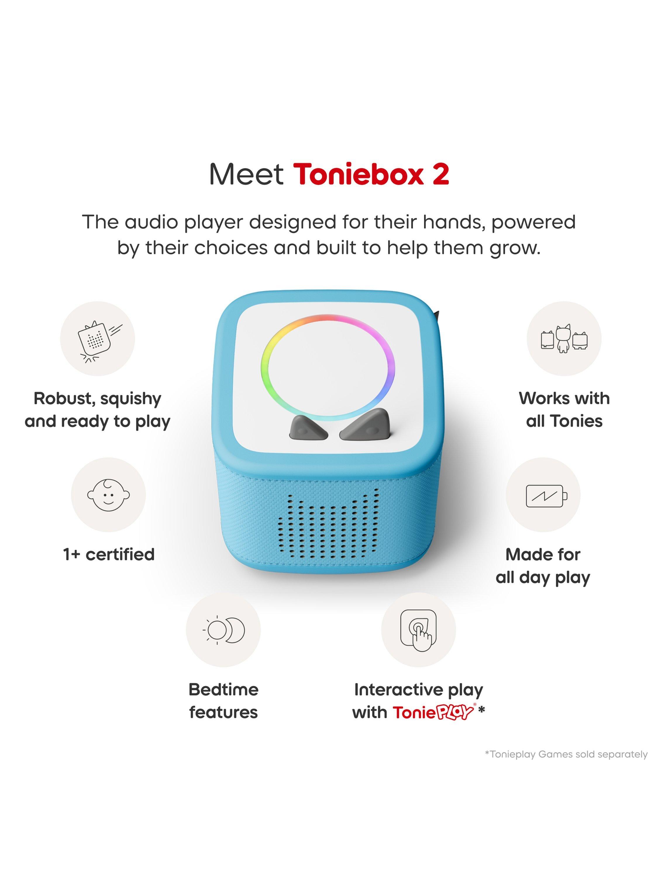tonies Toniebox 2 Starter Set with 4 Tonie Audio Characters, Sky Blue