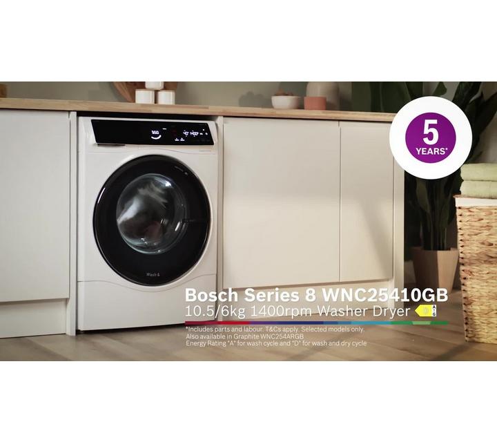 Bosch Series 8 WNC25410GB Freestanding Washer Dryer 10.5kg 6kg Load 1400rpm Spin with Autodose White